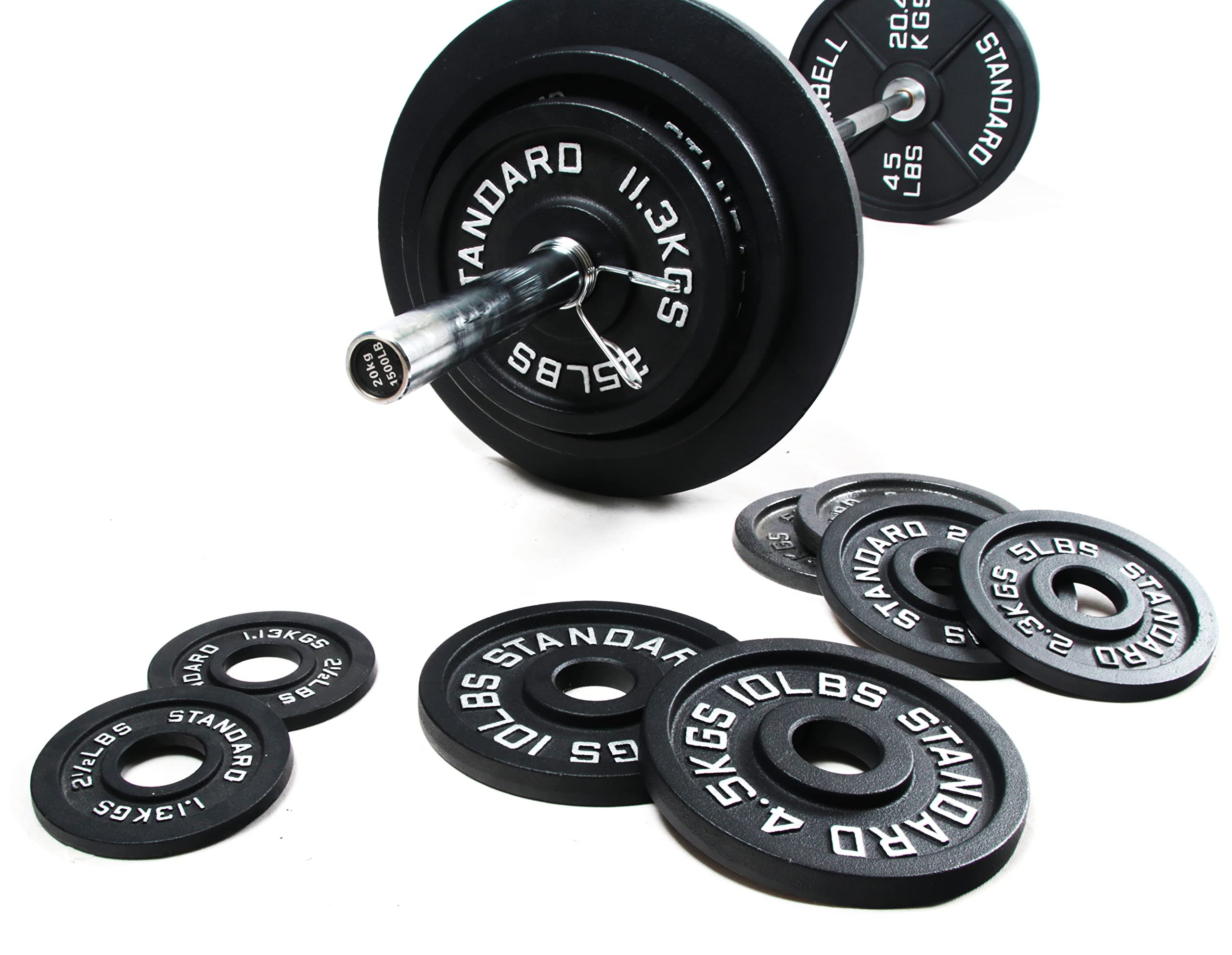 Signature Fitness Cast Iron Olympic Weight Including 7FT Olympic Barbell, 300-Pound Set, Multiple Packages