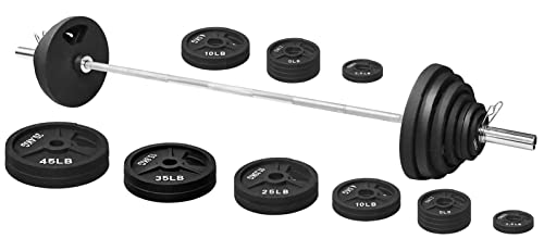 Signature Fitness Cast Iron Olympic 2-Inch Weight Plates Including 7FT Olympic Barbell, 325-Pound Set (280 Pounds Plates + 45 Pounds Barbell), Multiple Packages, Style #7