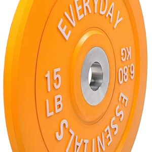 BalanceFrom Color Coded Olympic Bumper Plate Weight Plate with Steel Hub, 15LB Single