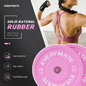 EVERYMATE 10LB Olympic Bumper Plates Set Weight Plates for Cross Training and Weightlifting, 2 Inch, Pink