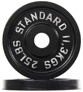 signature fitness olympic 2-inch cast iron plate weight plate for strength training and weightlifting, vintage style, alloy steel,25lb pair