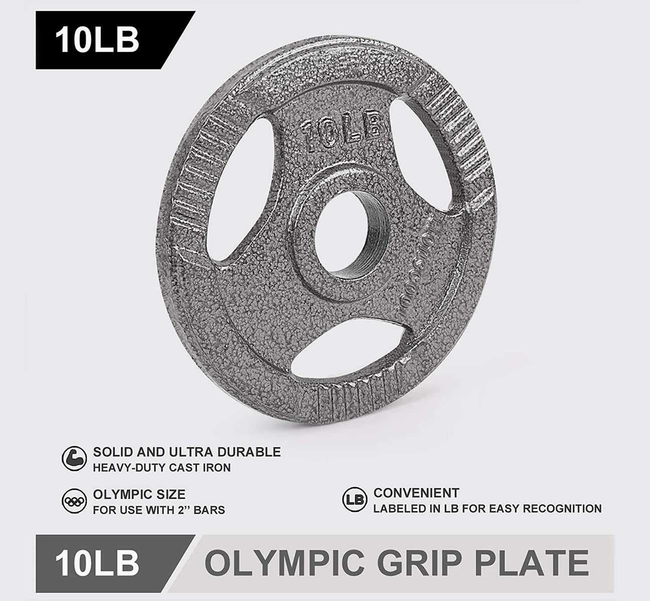 LIONSCOOL 2-Inch Olympic Grip Plate in Pairs or Single (10LB PAIR)