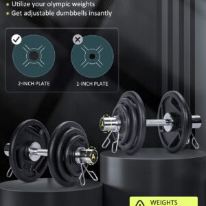 AboveGenius Pair of 16" Olympic Dumbbell Handles Loadable Dumbbell Bars for 2-inch Olympic Weight Plates Ideal for Home Gym Strength Training, 2 Pair of Spring Collars Included