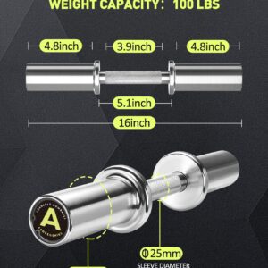 AboveGenius Pair of 16" Olympic Dumbbell Handles Loadable Dumbbell Bars for 2-inch Olympic Weight Plates Ideal for Home Gym Strength Training, 2 Pair of Spring Collars Included