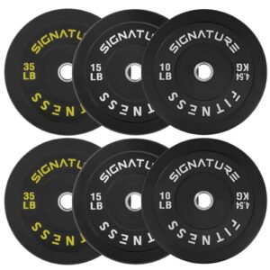 signature fitness 2" olympic bumper plate weight plates with steel hub, 120-pound set, 2x 10lb, 2x 15lb, 2x 35lb