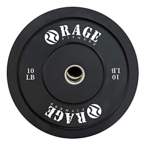 rage fitness 10lb olympic bumper plates, 17.5" x 1" rubber weight plate with 2" steel insert sleeve, minimal bounce perfect for powerlifting, squats, bench press, weight & strength training(black)