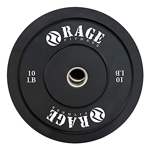 Rage Fitness 10lb Olympic Bumper Plates, 17.5" X 1" Rubber Weight Plate With 2" Steel Insert Sleeve, Minimal Bounce Perfect For Powerlifting, Squats, Bench Press, Weight & Strength Training(Black)