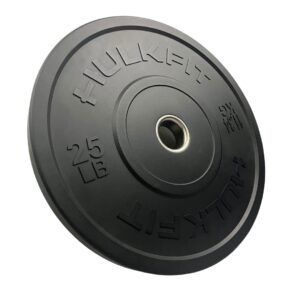 hulkfit sport series 2" olympic shock absorbing rubber bumper weight plates for barbells - black 25 lb single