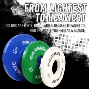 EVERYMATE Change Weight Plates 1.25LB 2.5LB 5LB 10LB Set Fractional Plate Olympic Bumper Plates for Cross Training Bumper Weight Plates Steel Insert Strength Training Weight Plates