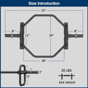 PONE FIRST Trap Bar Deadlift 2-inch Olympic Weight Lifting Bar,51" Hex Bar Barbell for Squats, Deadlifts, Shrugs,800Lbs Weight Capacity，Black