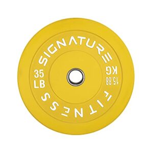 signature fitness 2" olympic bumper plate weight plates with steel hub, 35lb single, colored