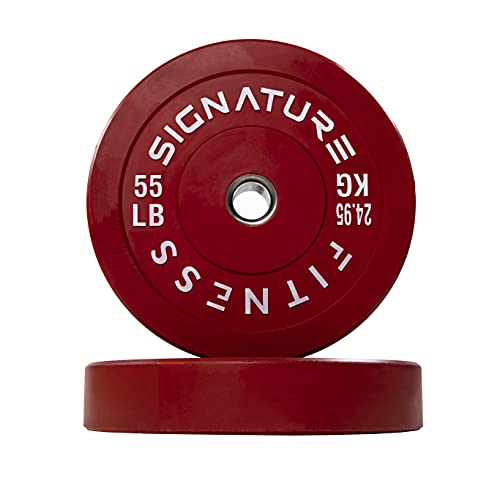 Signature Fitness 2" Olympic Bumper Plate Weight Plates with Steel Hub, 55LB Single, Colored