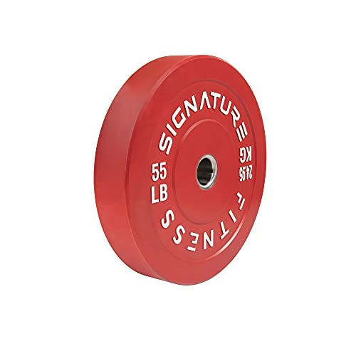 Signature Fitness 2" Olympic Bumper Plate Weight Plates with Steel Hub, 55LB Single, Colored