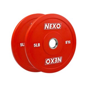 nexo 5lb red rubber bumper plate pair - premium matte finish 2x 5lb cross training weight plates