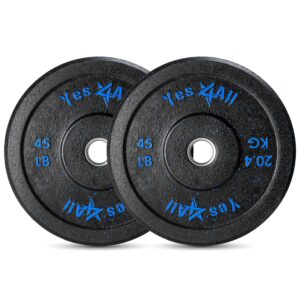 yes4all 2 inch bumper plate - olympic rubber weight plate for weightlifting and strength training - durable rubber with steel hub - 45lb - pair