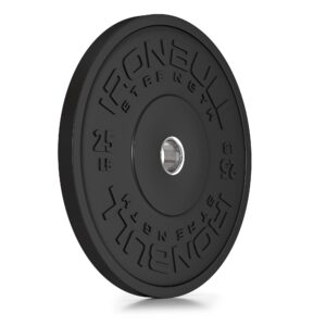 hd bumper plates 2" (single) - one (1) 25 lb single rubber weight plate in pounds (lb) for olympic barbells - ideal for cross-training, weightlifting, fitness and gym weights (25lb (single plate))