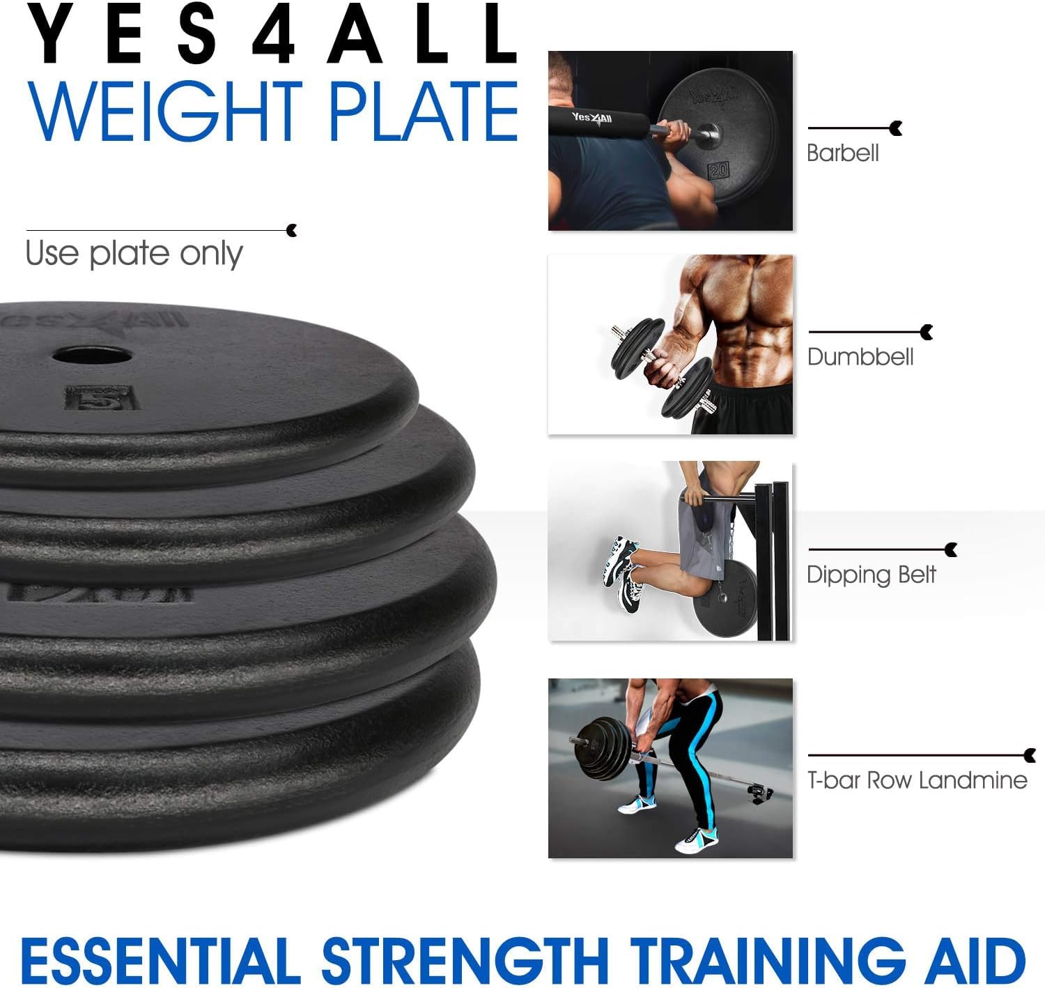 Yes4All 1-inch Cast Iron Weight Plates for Dumbbells – Standard Weight Disc Plates (5 lbs, Single)