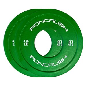 iron crush fractional weight plates - olympic plates with improved center holes - durable, shockproof virgin rubber - gym equipment for strength & endurance training