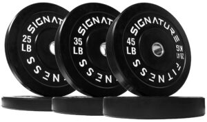 signature fitness 2" olympic bumper plate weight plates with steel hub in pairs or sets - 100% virgin rubber, black