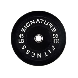 signature fitness 2" olympic bumper plate weight plates with steel hub, 45lb single, black