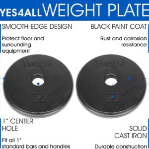 Yes4All 1-inch Cast Iron Weight Plates for Dumbbells – Standard Weight Disc Plates, 7.5 Pound (Pack of 2)