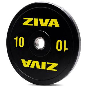 ziva rubber bumper weight plate - one piece 10 lbs. strength training plate - fits 2” olympic bars - precision-calibrated iron weight, ultra durable premium virgin rubber coating - low bounce (10)