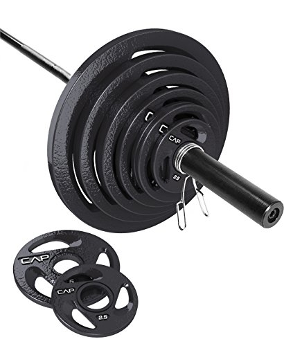 CAP Barbell OSH3-300 300 Lb Olympic Set (Includes 7' bar), Grip Plate Set