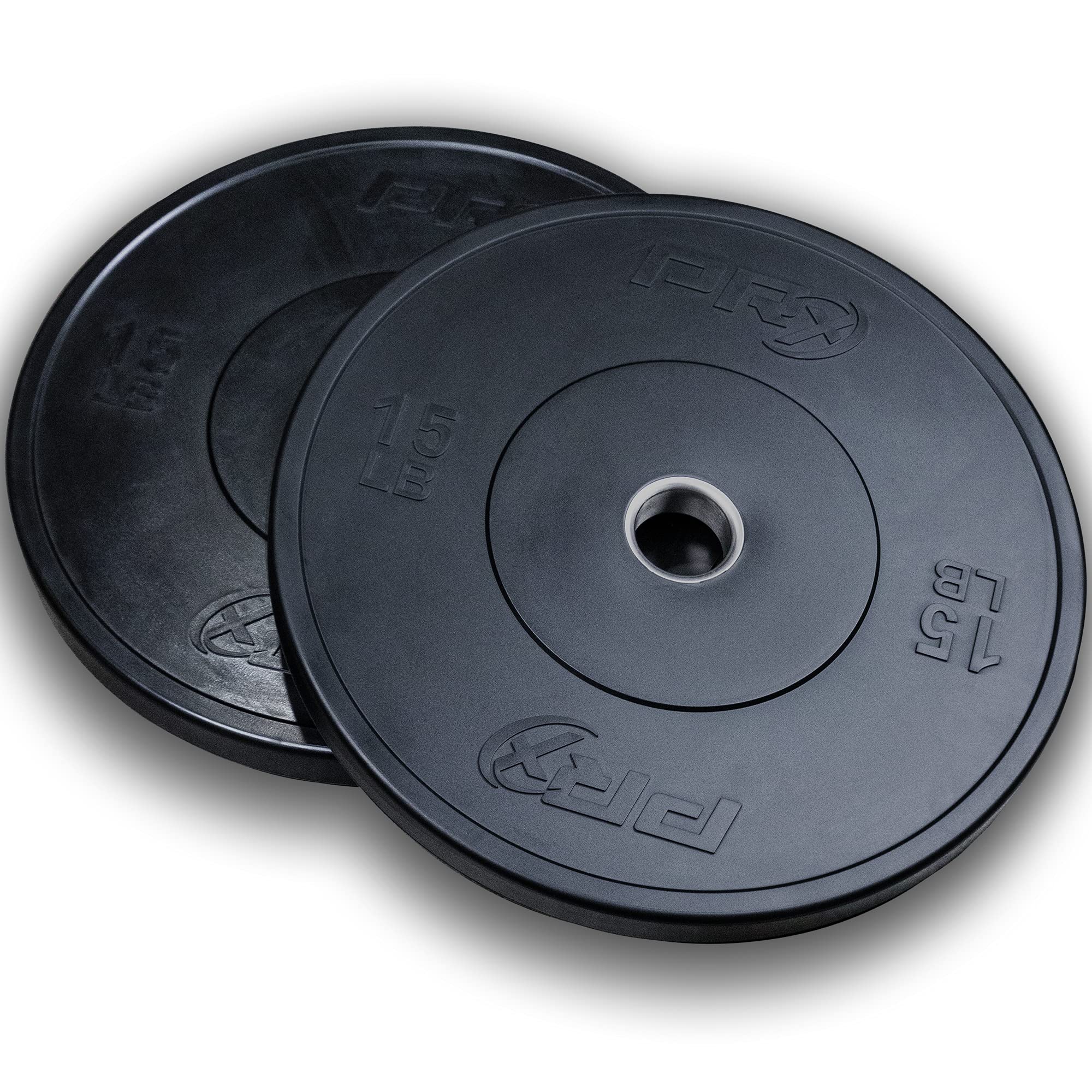 PRx Performance Prime Bumper Plates, Solid Rubber Olympic Weight Plate Pairs with Steel Hub for Weight Lifting Sports Training (15lb Pair)