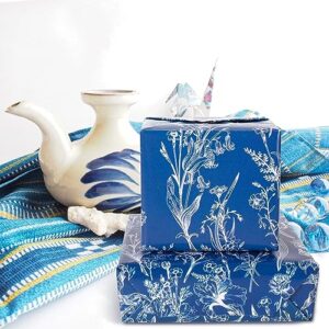 AnyDesign Blue Floral Wrapping Paper Blue White Wild Flower Gift Wrap Paper Bluk Folded Flat Wild Floral Art Paper for Wedding Birthday Baby Shower DIY Craft Gift Wrapping, 19.7 x 27.6 Inch, 8 Sheet