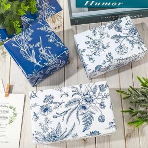 AnyDesign Blue Floral Wrapping Paper Blue White Wild Flower Gift Wrap Paper Bluk Folded Flat Wild Floral Art Paper for Wedding Birthday Baby Shower DIY Craft Gift Wrapping, 19.7 x 27.6 Inch, 8 Sheet