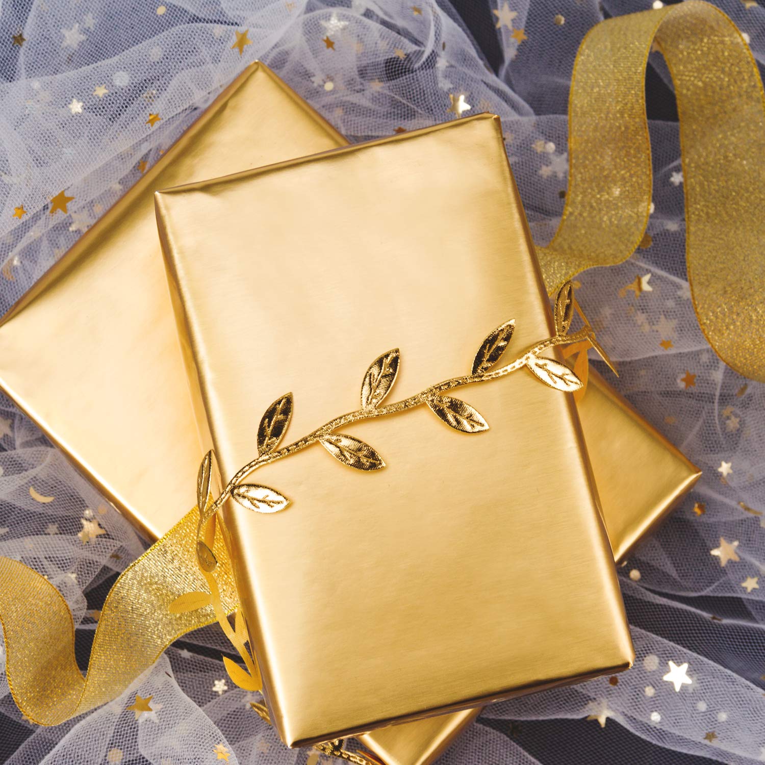 RUSPEPA Golden Metallic Wrapping Paper - Solid Color Matte Paper Perfect for Wedding, Christmas, Baby Shower - 17.5 Inches X 32.8 Feet