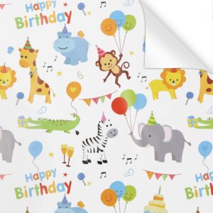 birthday wrapping paper for kids girls boys, animals party design gift wrap paper for birthday baby shower, 4 sheets folded flat 20x28 inches per sheet, monkey lion elephant giraffe alligator zebra