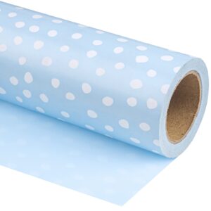 wrapaholic reversible wrapping paper - mini roll - 17 inch x 33 feet - light blue and delicate polka dots design for birthday, holiday, wedding, baby shower