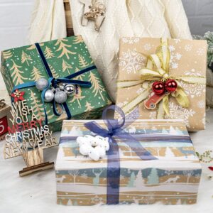 RUSPEPA Christmas Wrapping Paper Rolls with Tags and Jute String - 17 inches x 10 feet per Roll, Total of 3 Rolls