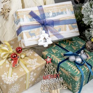 RUSPEPA Christmas Wrapping Paper Rolls with Tags and Jute String - 17 inches x 10 feet per Roll, Total of 3 Rolls