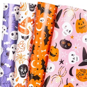 lezakaa halloween wrapping paper sheet - 12 sheet with 4 different design - skull/ghost/pumpkin/bat pattern for men, women, kids, boys, girls - 27.5 x 19.6 inches per sheet