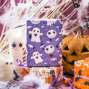 LeZakaa Halloween Wrapping Paper Sheet - 12 Sheet with 4 Different Design - Skull/Ghost/Pumpkin/Bat Pattern for Men, Women, Kids, Boys, Girls - 27.5 x 19.6 inches Per Sheet