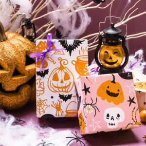 LeZakaa Halloween Wrapping Paper Sheet - 12 Sheet with 4 Different Design - Skull/Ghost/Pumpkin/Bat Pattern for Men, Women, Kids, Boys, Girls - 27.5 x 19.6 inches Per Sheet