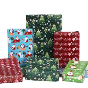 plandrichw christmas wrapping paper 12 sheets folded for kids boys girls men women gifts. green,red and blue, christmas tree, greetings, santa, gift and snowflakes, 20 x 29 inches each