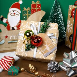 RUSPEPA Christmas Wrapping Paper, Kraft Paper - Santa Claus, Snowflake, Christmas Ball and Merry Christmas - 4 Rolls - 30 inches x 10 feet per Roll