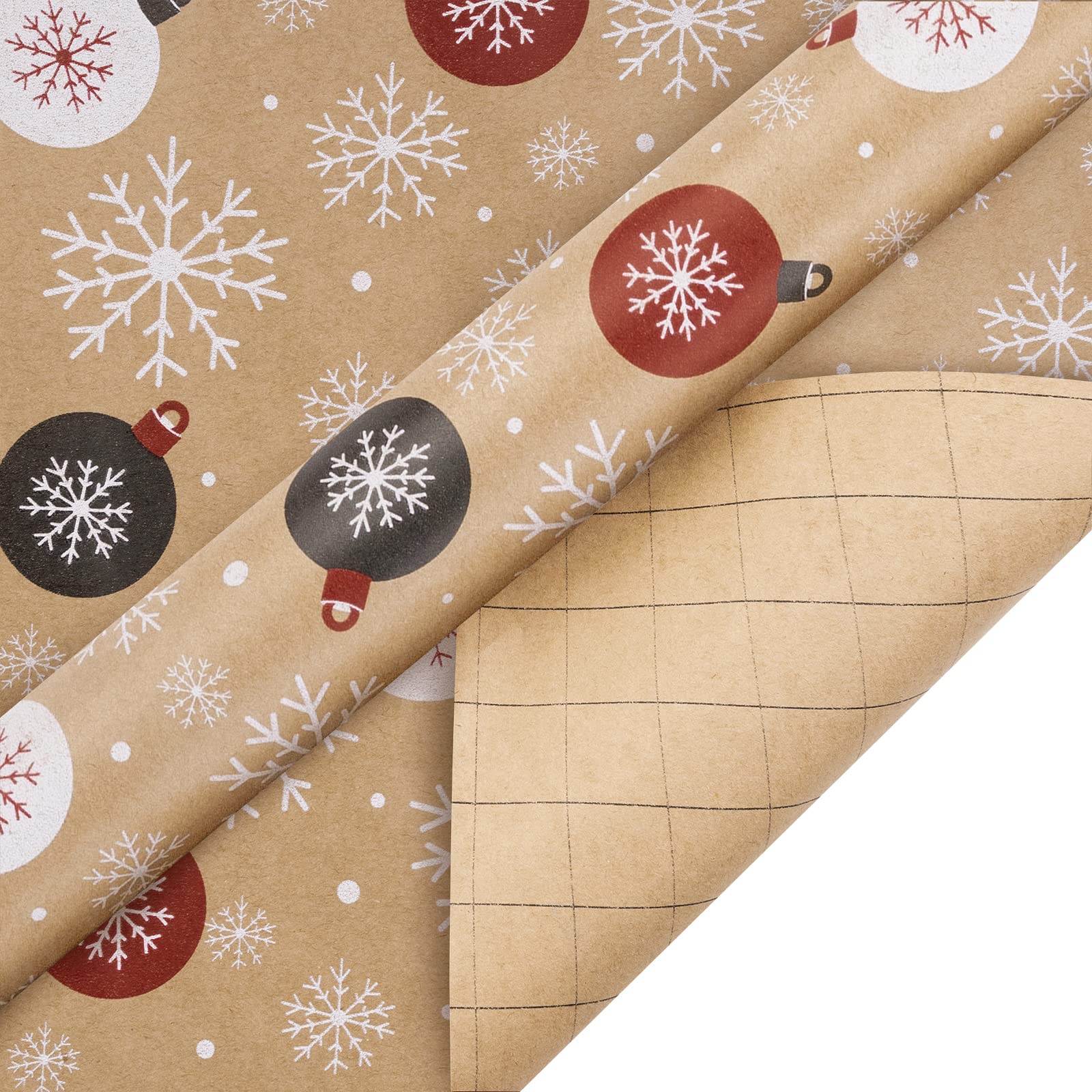 RUSPEPA Christmas Wrapping Paper, Kraft Paper - Santa Claus, Snowflake, Christmas Ball and Merry Christmas - 4 Rolls - 30 inches x 10 feet per Roll