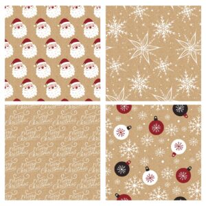 RUSPEPA Christmas Wrapping Paper, Kraft Paper - Santa Claus, Snowflake, Christmas Ball and Merry Christmas - 4 Rolls - 30 inches x 10 feet per Roll