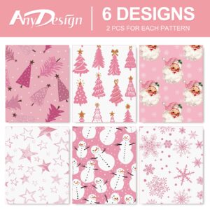 AnyDesign 12 Sheet Pink Christmas Wrapping Paper Santa Snowman Snowflake Star Tree Gift Wrap Paper Folded Flat Xmas Art Paper for Christmas Winter Birthday DIY Crafts Gift Wrapping, 19.7 x 27.6 Inch