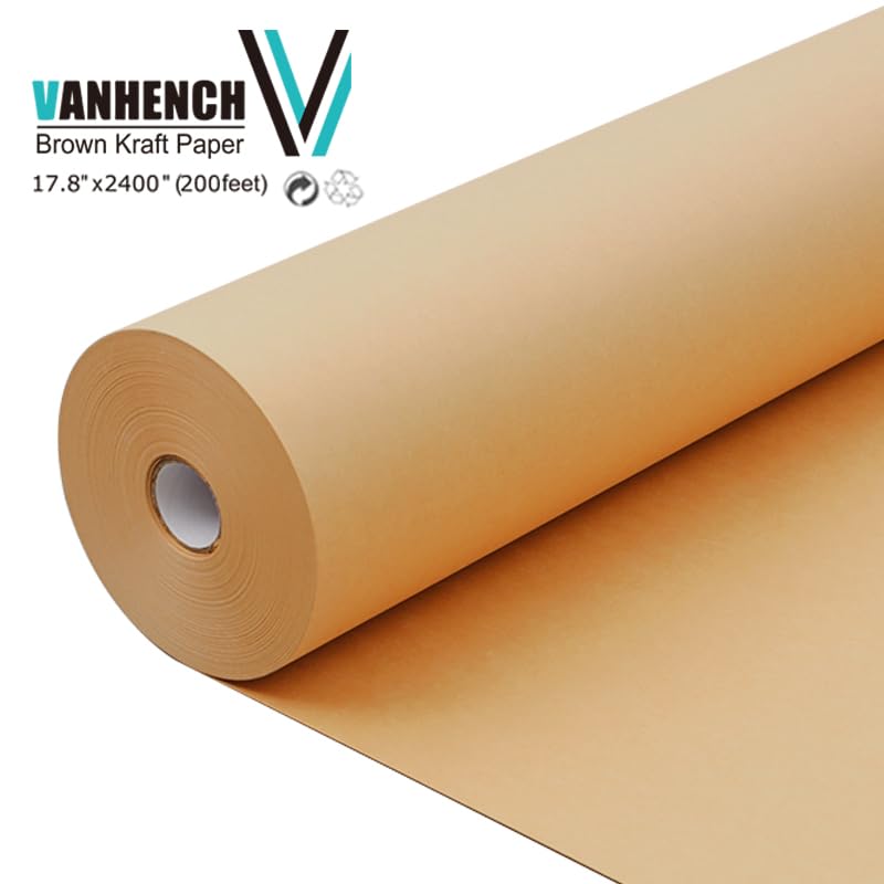 Vanhench Brown Large Kraft Paper Roll 17.8"x 2400", Craft Paper Roll for Bulletin Board Kids Arts Crafts Packing Wrap Moving Shipping Poster Floor Covering Crafting Drawing Craft Table