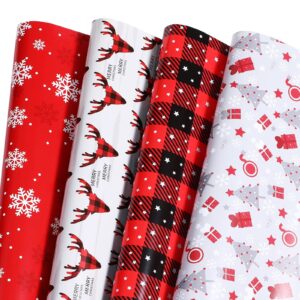 ulmasinn christmas wrapping paper holiday woodland gift scene with christmas tree, snowflakes, plaid, reindeer, flat 8 sheets 20 x 29 inches each