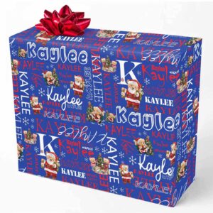 artsadd custom christmas gifts wrapping paper for kids, customized santa claus navy blue wrapping paper roll personalized name wrapping paper for christmas daughter son