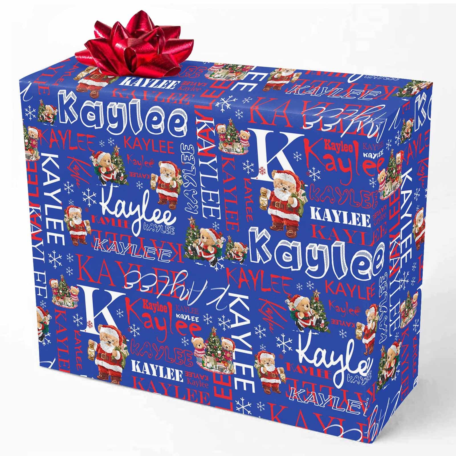 Artsadd Custom Christmas Gifts Wrapping Paper for Kids, Customized Santa Claus Navy Blue Wrapping Paper Roll Personalized Name Wrapping Paper for Christmas Daughter Son