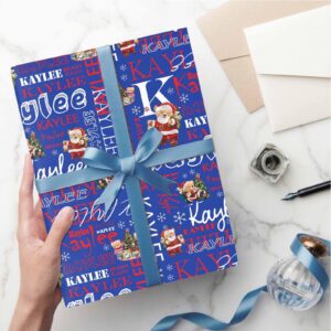 Artsadd Custom Christmas Gifts Wrapping Paper for Kids, Customized Santa Claus Navy Blue Wrapping Paper Roll Personalized Name Wrapping Paper for Christmas Daughter Son