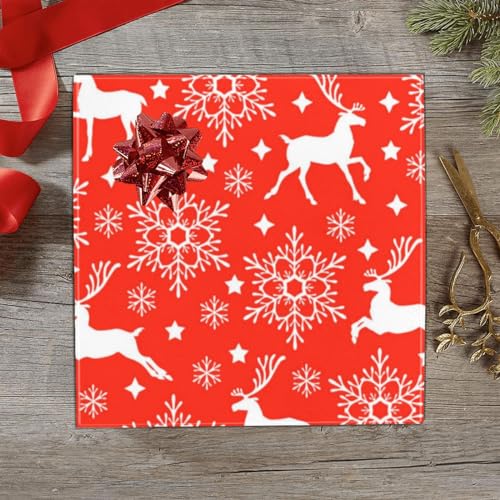 OTVEE 3 Rolls Birthday Wrapping Paper Roll - Christmas Deer and Snowflakes Design Gift Wrapping Paper for Christmas, Bridal, Holiday, Party, Baby Shower - 58 x 22.8 inch