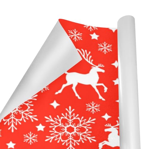 OTVEE 3 Rolls Birthday Wrapping Paper Roll - Christmas Deer and Snowflakes Design Gift Wrapping Paper for Christmas, Bridal, Holiday, Party, Baby Shower - 58 x 22.8 inch